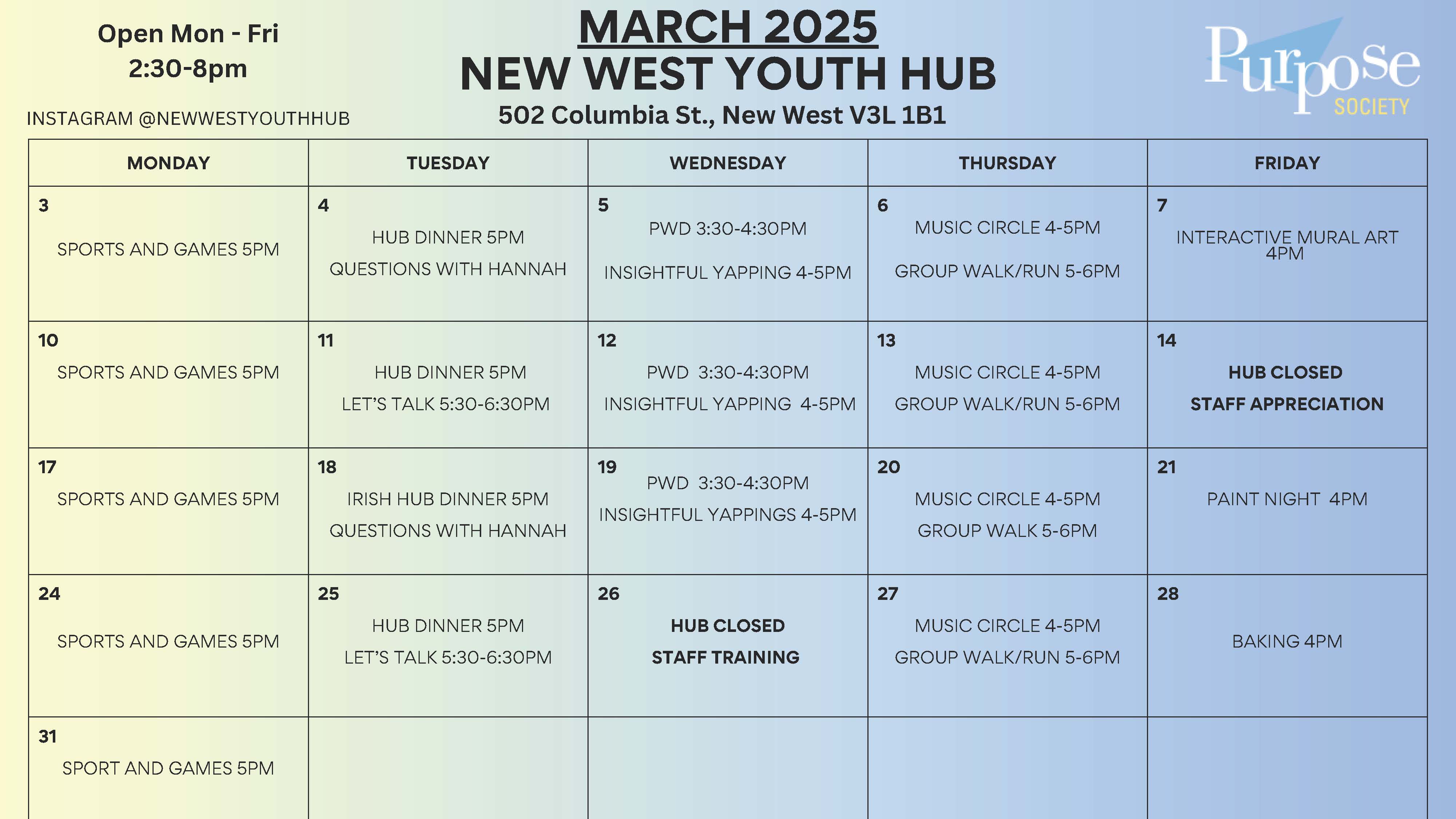 March Calendar NW – Lower Mainland Purpose Society for Youth and Families
