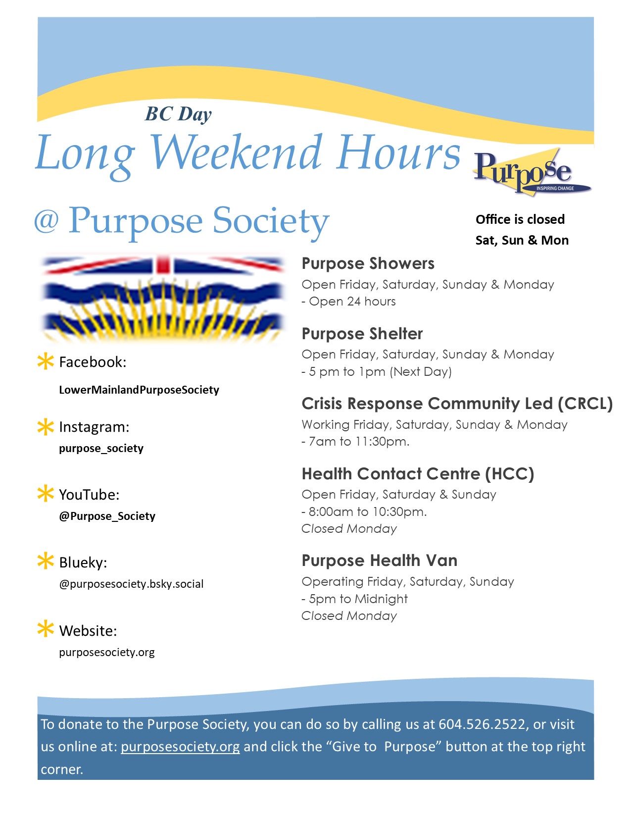 Our BC Day Long Weekend Hours – Lower Mainland Purpose Society for ...